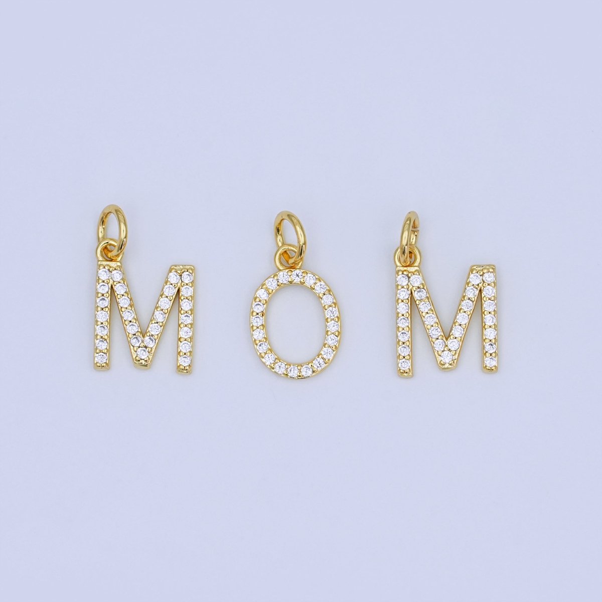 24K Gold Filled Micro Paved CZ "MOM" Script Charm Set | N045 - DLUXCA